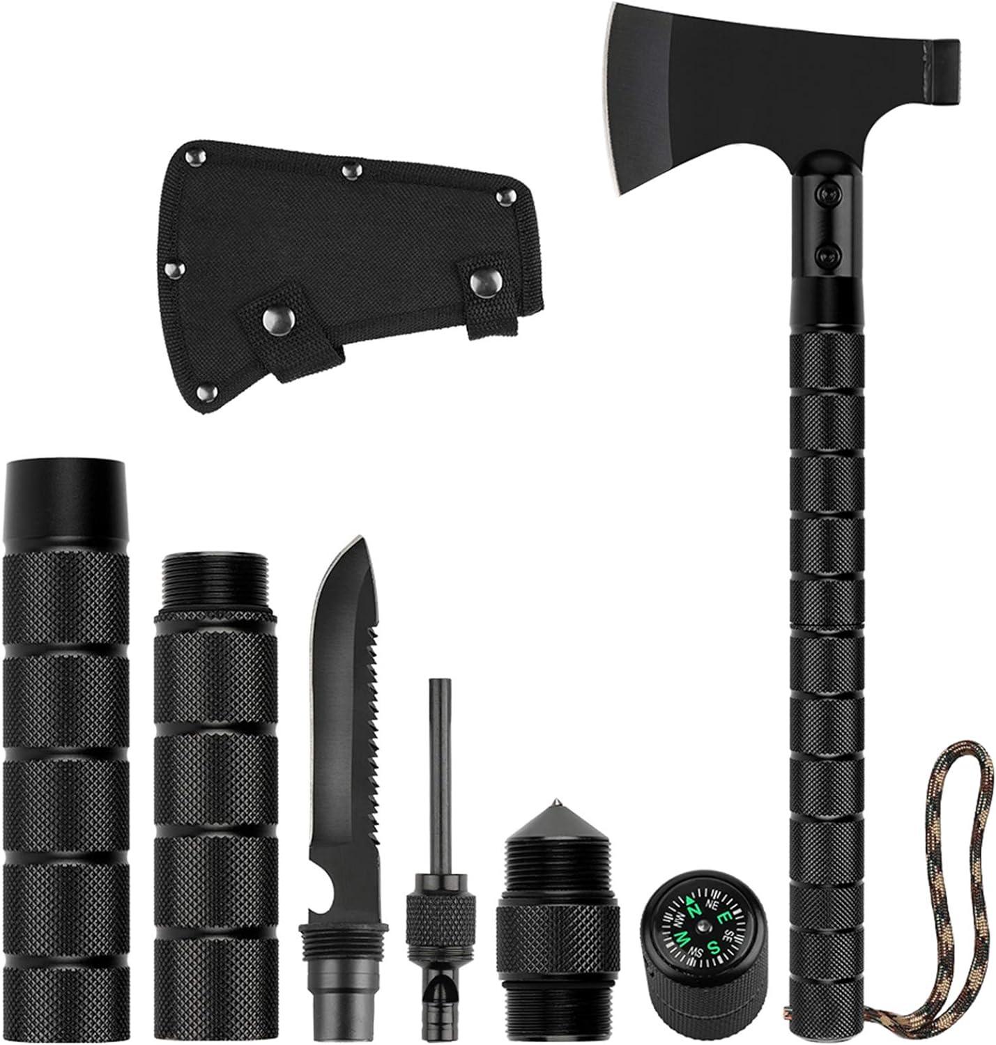 Survival Hatchet & Camping Axe with Fixed Blade Knife Combo Set, Full ...