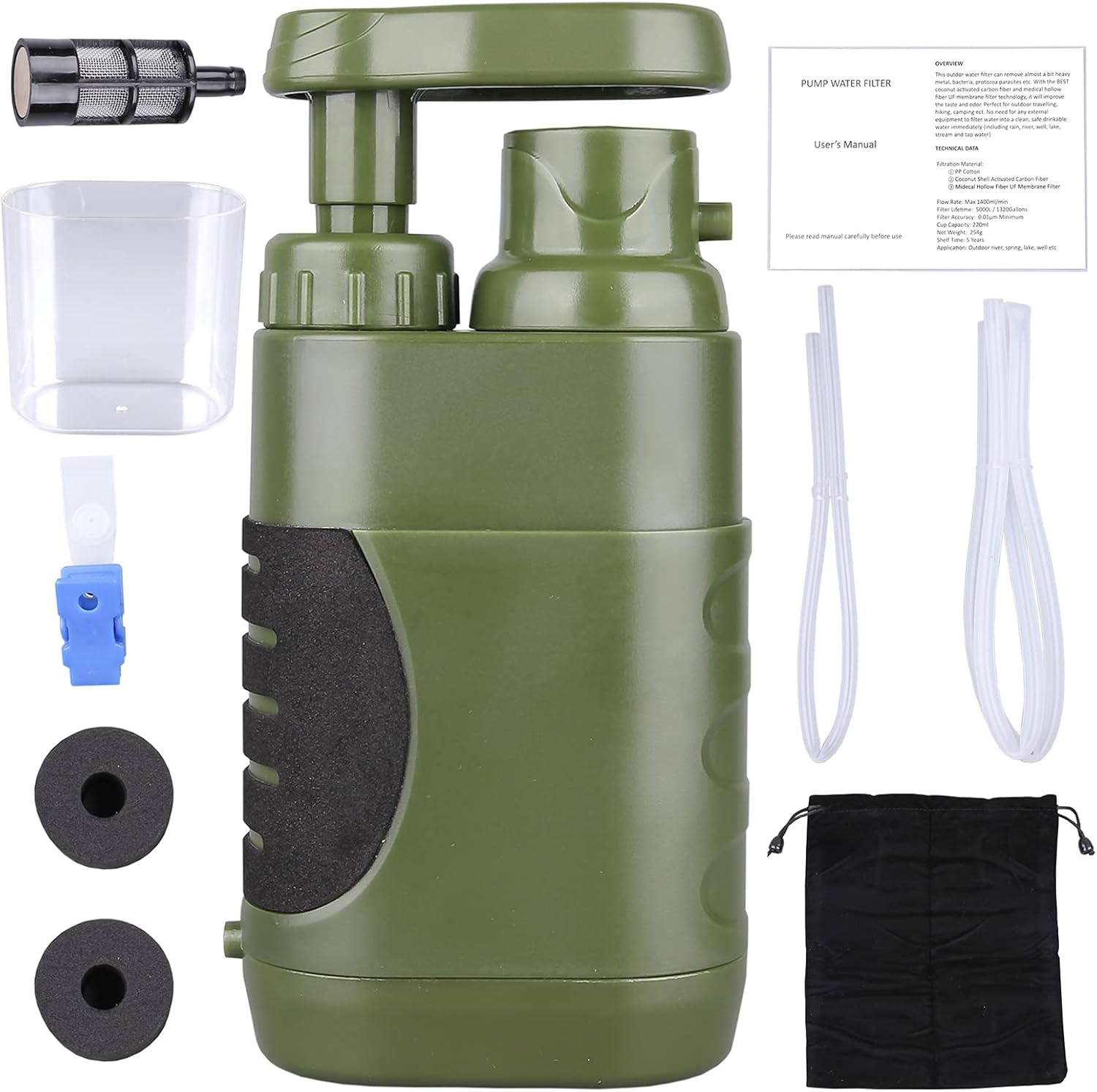 Portable Hand Pump Water Filter,100000Gallons Camping Water Filter Sur ...